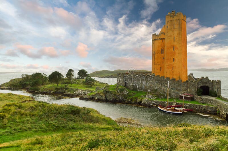 Orange Kilcoe castle stock photo. Image of county, harbor - 21272732