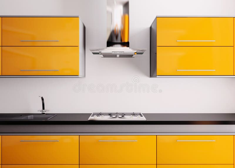 Orange kitchen 3d stock illustration. Illustration of table - 12852137