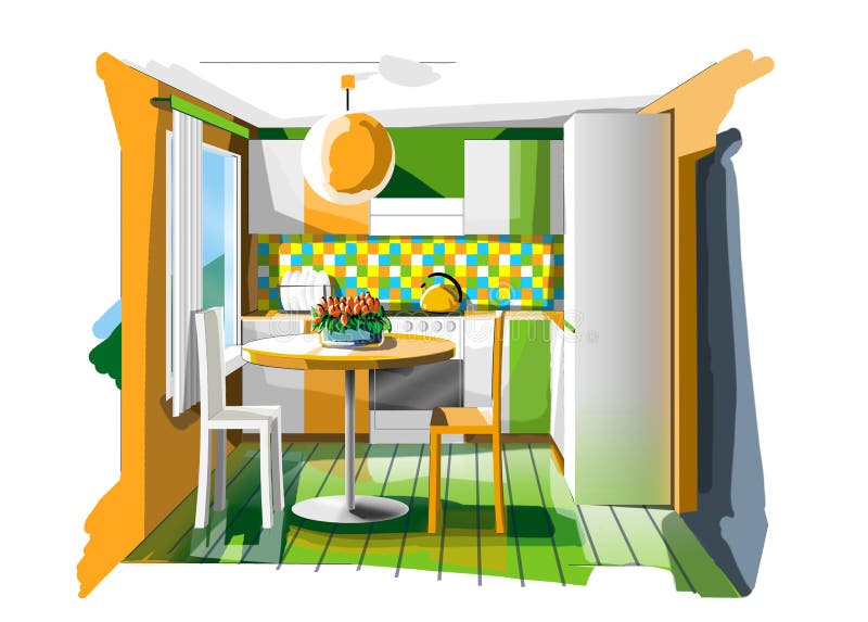 Orange kitchen stock illustration. Illustration of table - 8156742