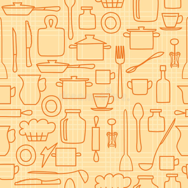 Orange Kitchenware on Light Background - Vector Seamless Pattern Stock ...
