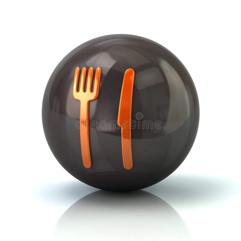 Orange Knife and Fork Icon on Black Glossy Sphere Stock Illustration ...