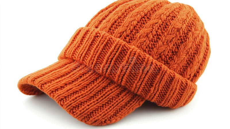 Orange Knit Beanie Hat, Studio Shot, White Background, Winter Apparel ...