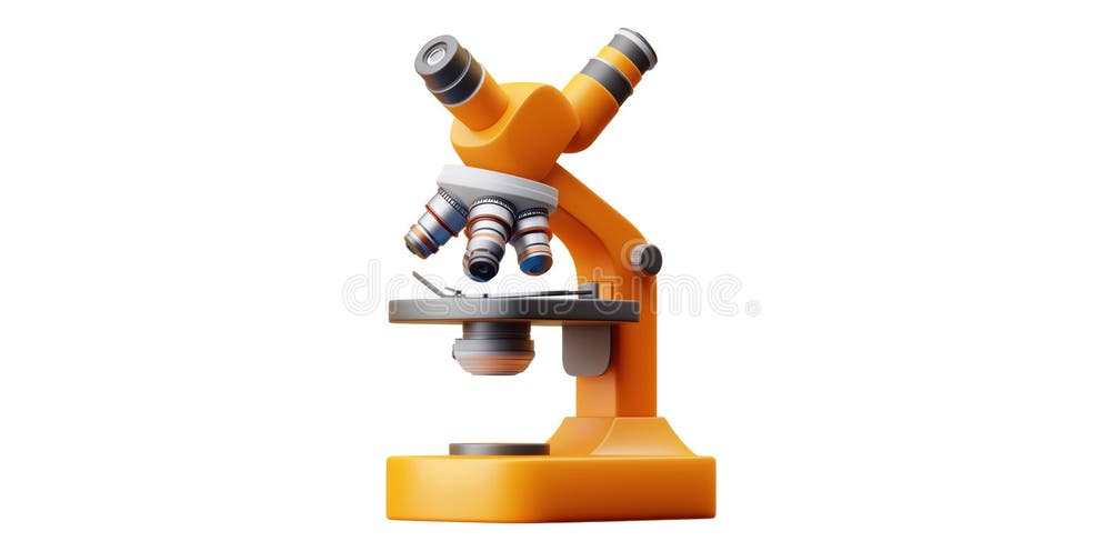 Orange Laboratory Microscope with Multiple Lenses Isolated on ...