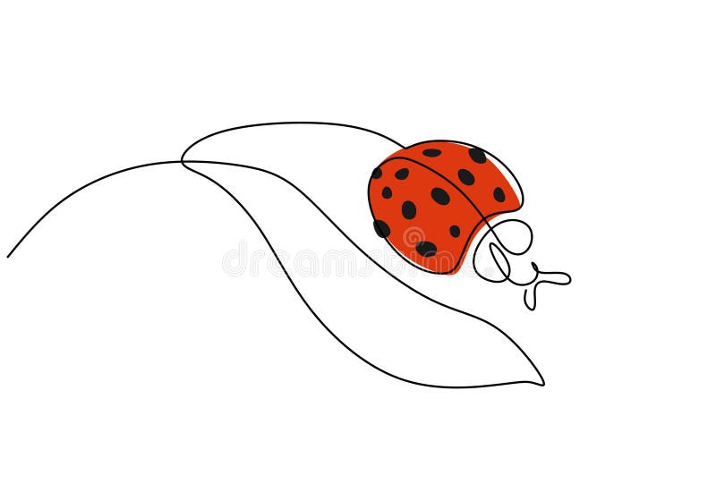 Orange Ladybug on Leaf in Continuous One Line Art Drawing. Floral and ...