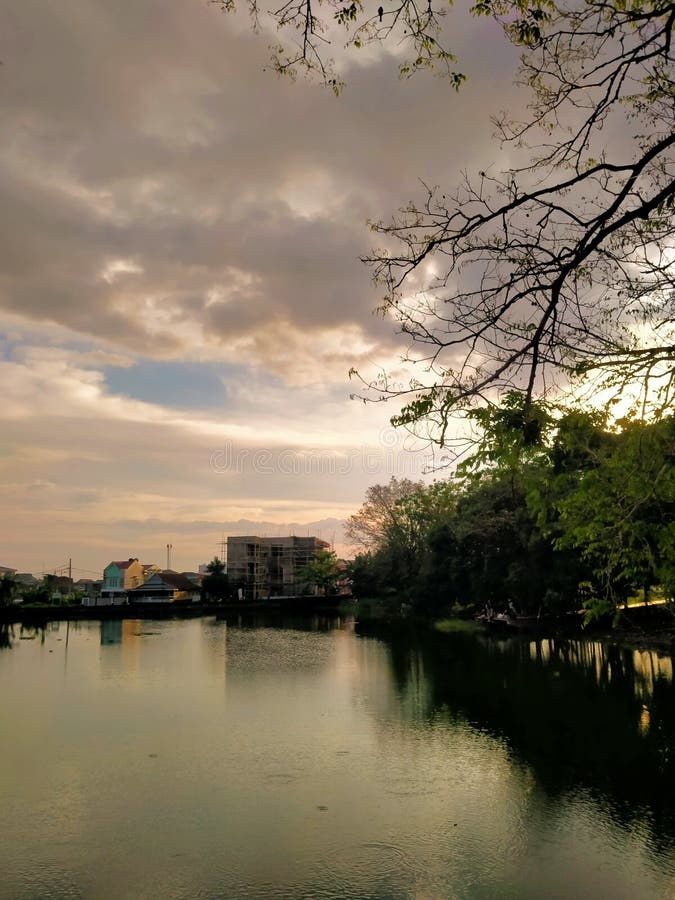 Orange lake stock image. Image of lake, orange, tree - 223676291