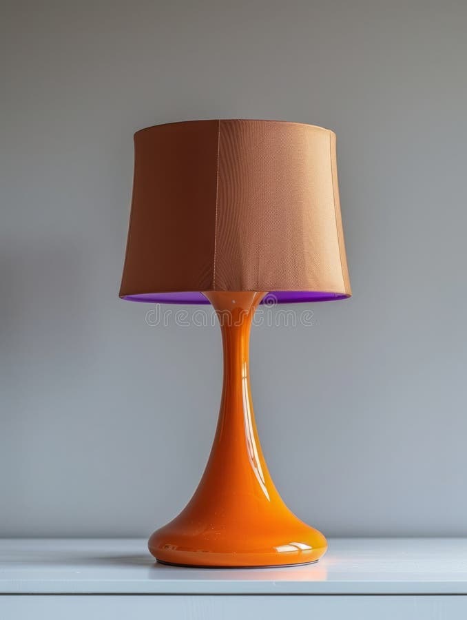 Orange Lamp with a Brown Lampshade on a White Surface. Stock Photo ...