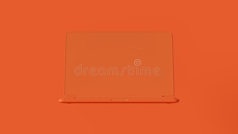 Orange Laptop with White Blank Screen Isolated on Orange and Blue ...