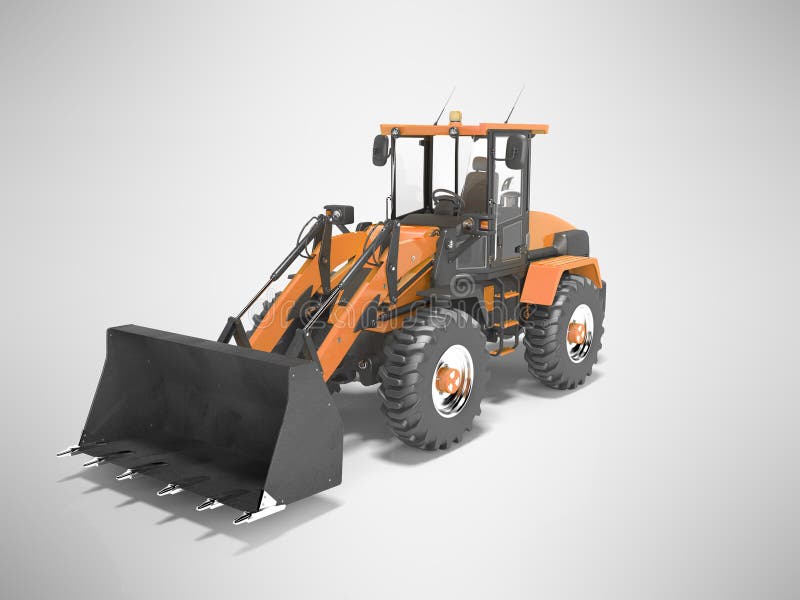 Orange Large Road Frontal Loader for Road Works 3D Rendering on Gray ...