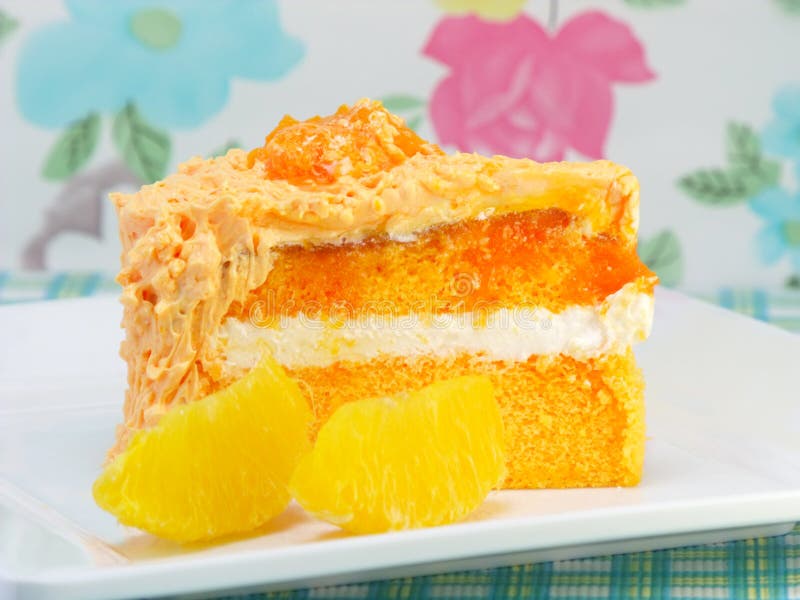 Orange layer cake stock image. Image of slice, bright - 45185633