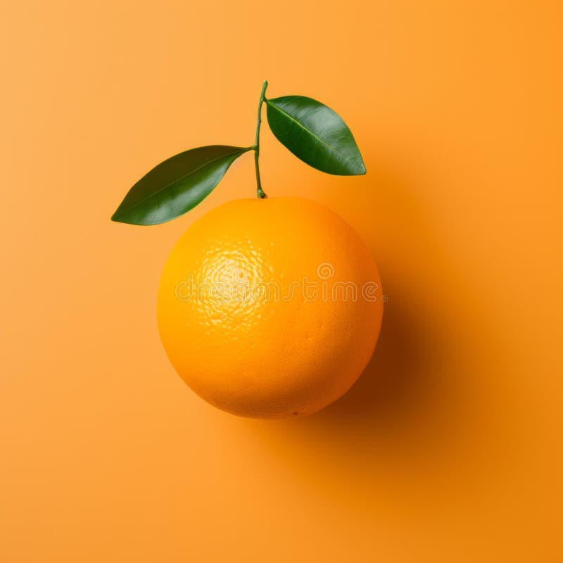 An Orange with a Leaf on an Orange Background Stock Illustration ...
