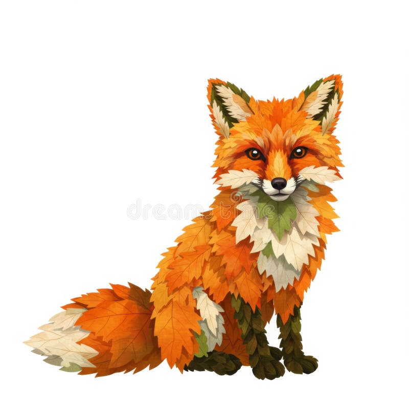 Orange Leaf Fox Illustration Autumn Wildlife Art Stock Illustration ...