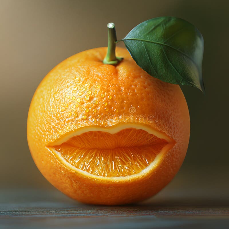 Orange with a Leaf and a Smile-like Cut Stock Illustration ...
