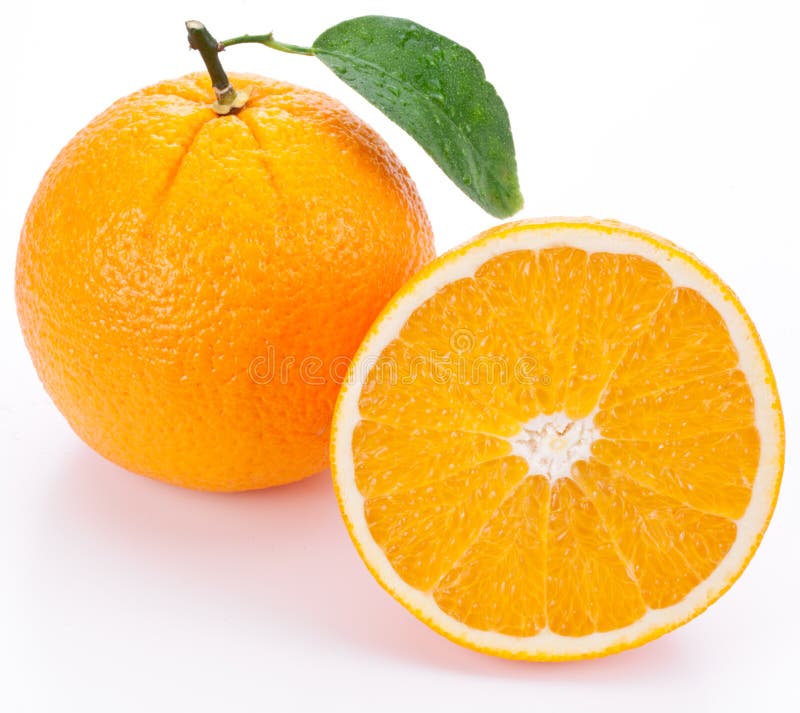 Orange with leaf. stock photo. Image of color, segment - 35615684
