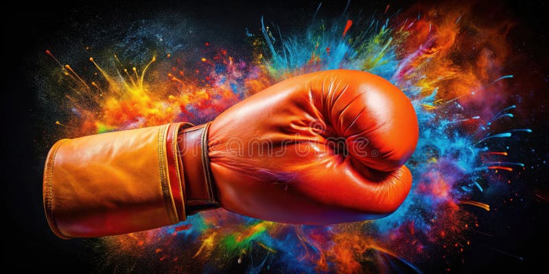 Orange Leather Boxing Glove Exploding in Vibrant Color. Generative AI ...