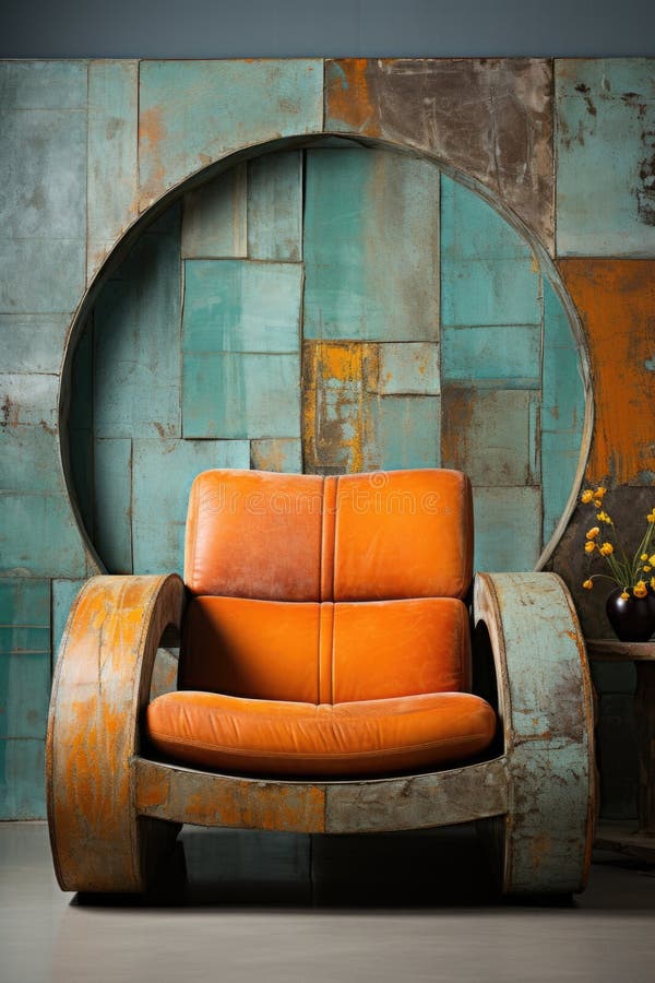 An Orange Leather Chair Sitting in Front of a Wall, Mango Chair. Stock ...
