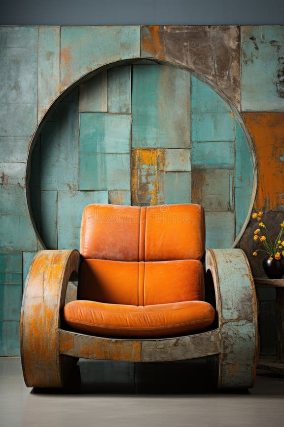 An Orange Leather Chair Sitting in Front of a Wall, Mango Chair. Stock ...