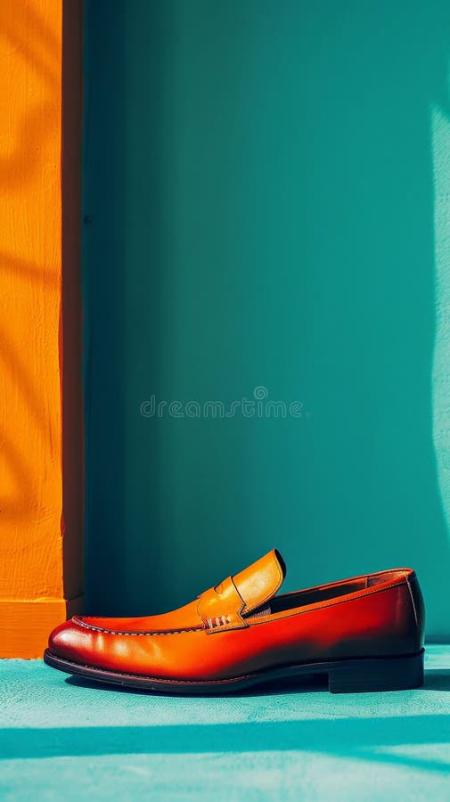 Orange Leather Loafer Shoe on a Blue Background Stock Illustration ...