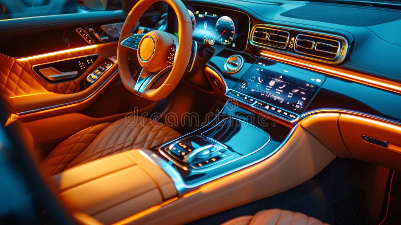 Orange Leather Seats and Ambient Blue Lighting Define this Luxury Car ...