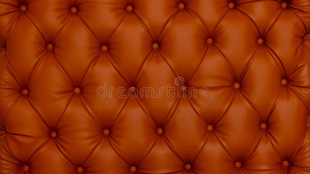 Orange Leather Upholstery Texture and Background, Buttoned on the ...