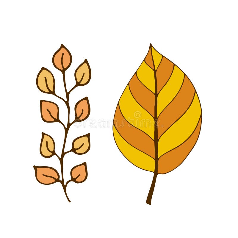 Orange Leaves. Hand Drawn Print. Sticker Stationery Design. Stock ...