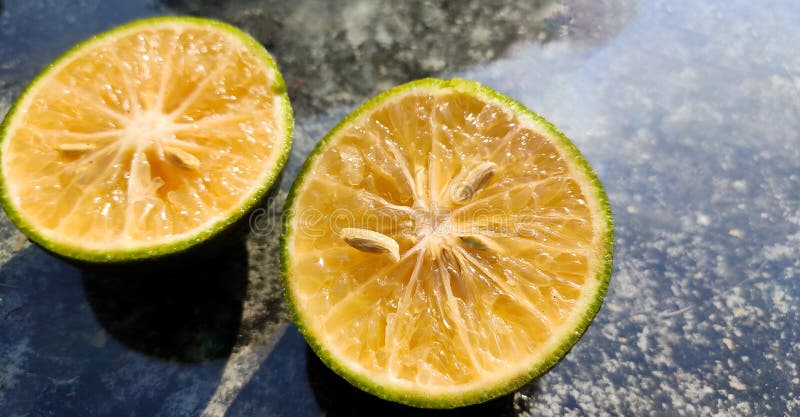 Orange Lemon Background.Double Slice of Lemon Selective Focus on ...