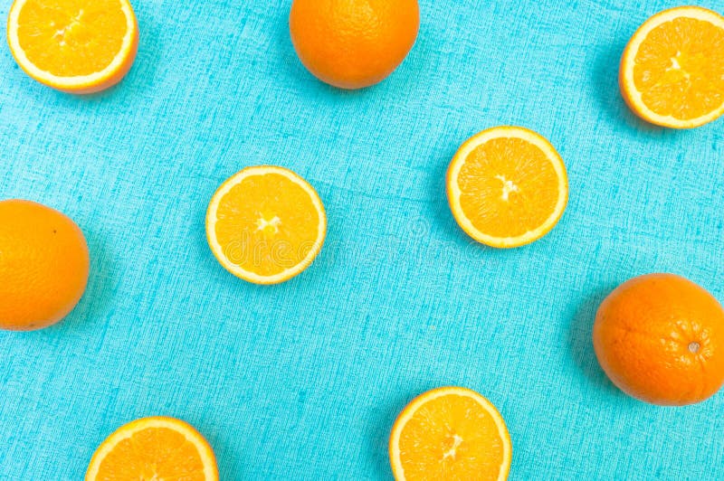 Orange and Lemon Citrus Fruit Pattern on Light Blue Background Stock ...