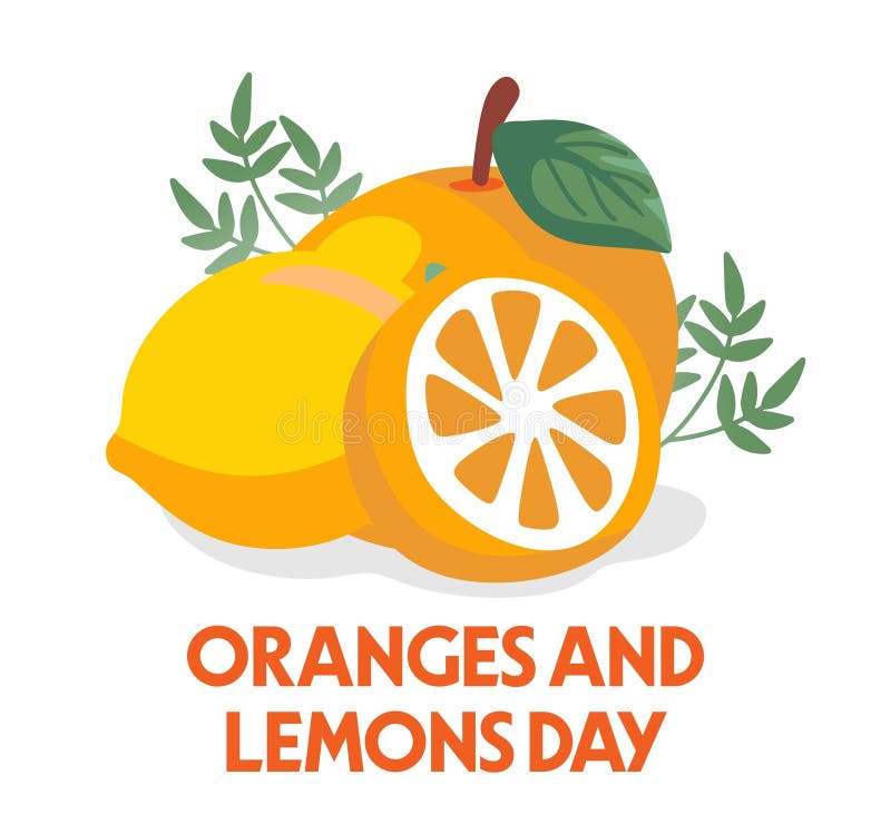 Orange and Lemon Day with Delicious Oranges and Lemons Stock Vector ...