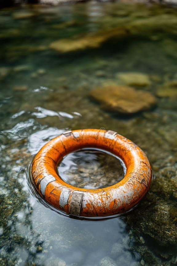 Orange Life Preserver Floating River Stock Image - Image of lake ...