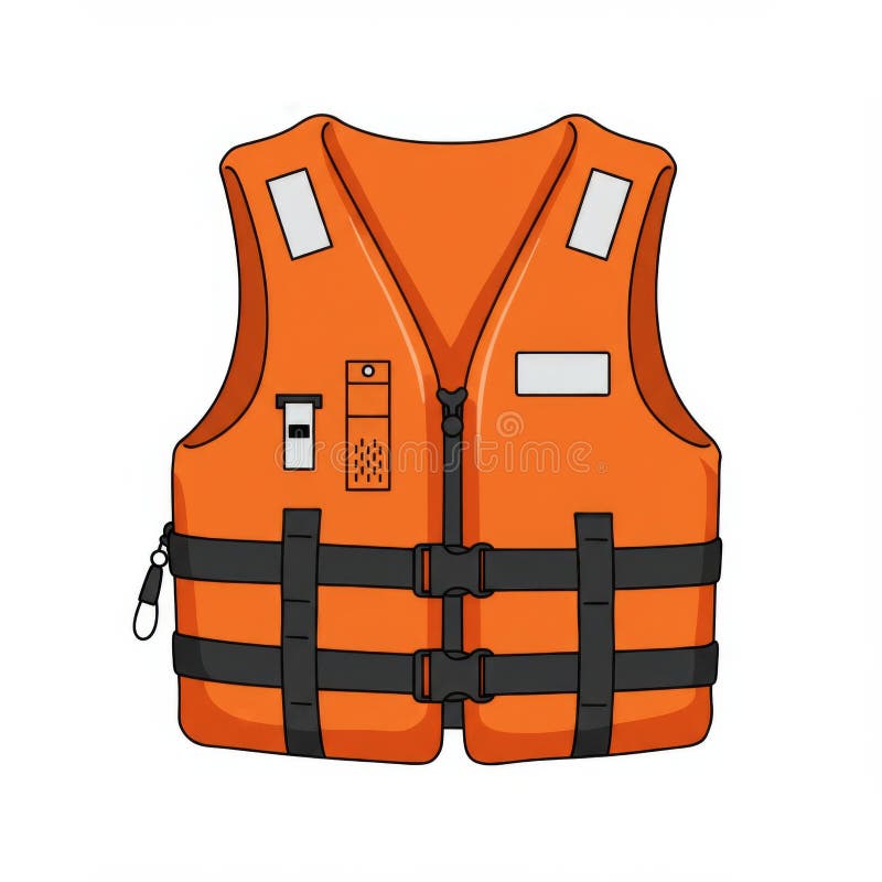 Orange Life Vest with Black Straps and Whistle Stock Illustration ...