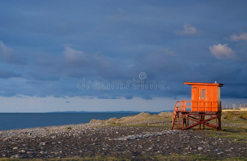 Orange Lifeguard Station on Empty Beach of Batumi,Georgia Stock Image ...