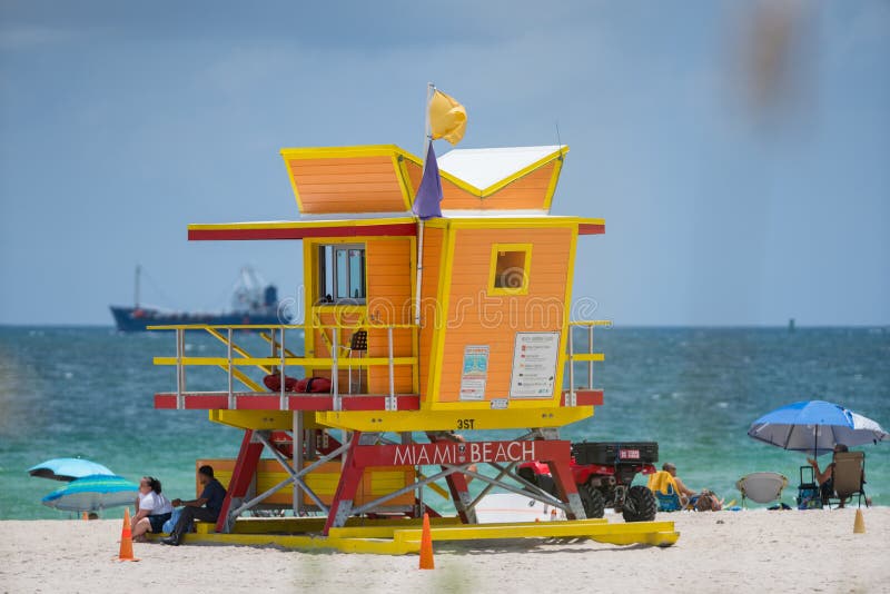Orange Lifeguard Tower on Miami Beach Editorial Stock Image - Image of ...