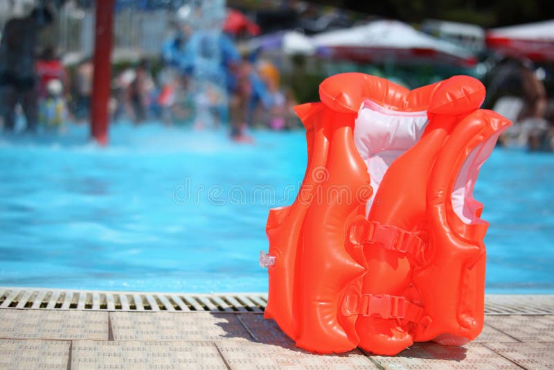 Orange Lifejacket Near Pool in Aquapark Stock Photo - Image of health ...