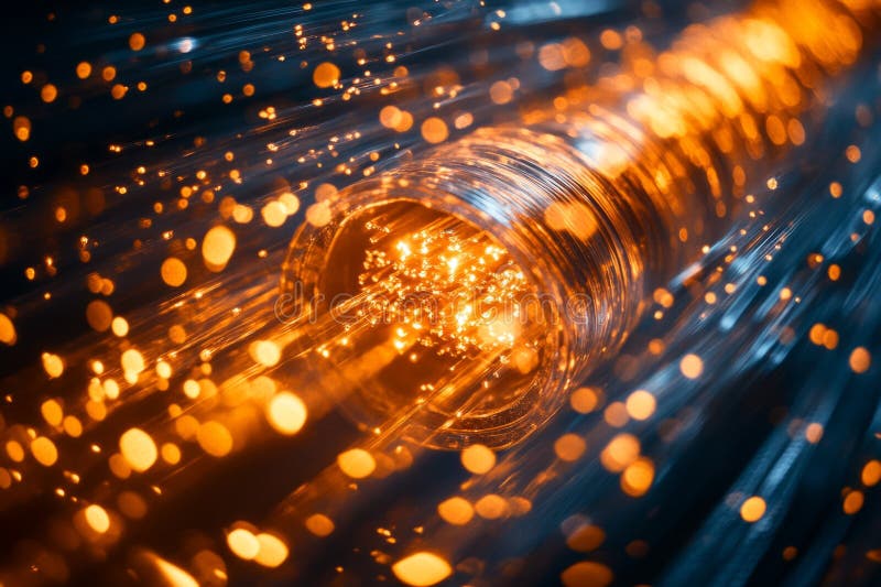 Orange Light Beams Transmitting Data through Fiber Optics Cable Inside ...