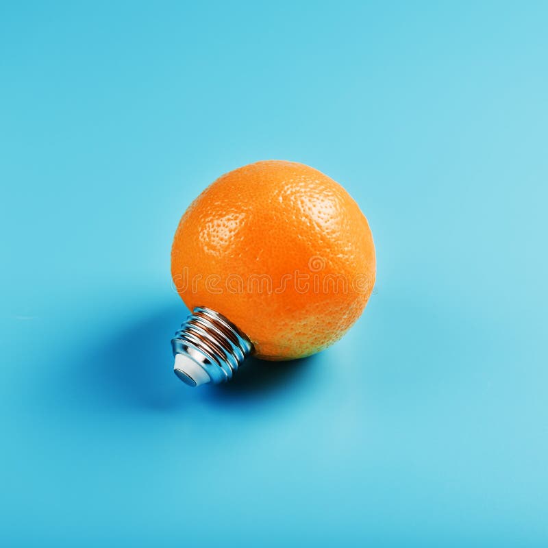 Orange Light Bulb on a Blue Background. the Concept of Fruit Ideas ...