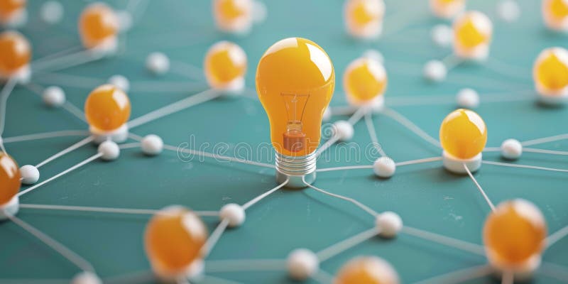 Orange Light Bulbs Connected To Each Other. Creativity, Innovation and ...