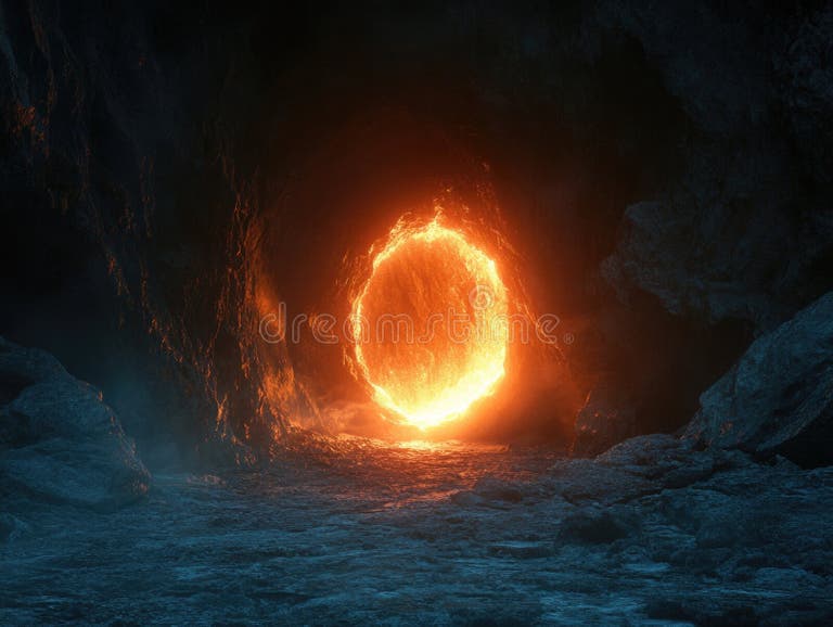 Orange light in dark cave stock photo. Image of hidden - 376684448