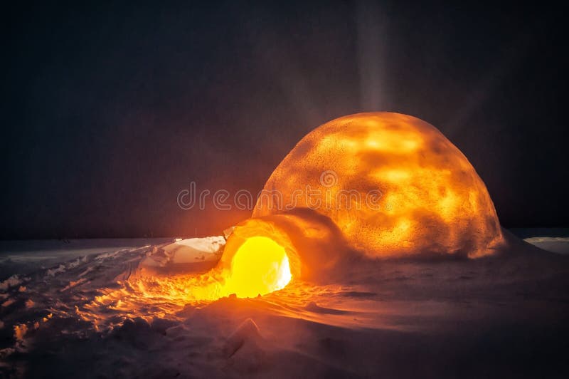 Orange Light in Real Snow Igloo Stock Image - Image of entrance ...