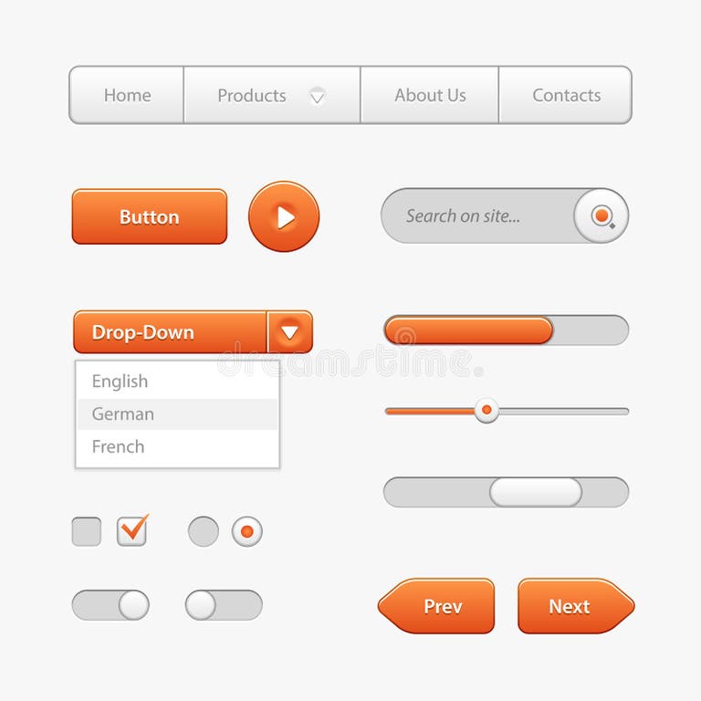 Orange Light User Interface Controls. Web Elements. Website, Software UI: Buttons, Switchers ...