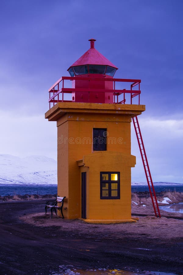 Orange Lighthouse in the Evening, Iceland Stock Image - Image of night ...