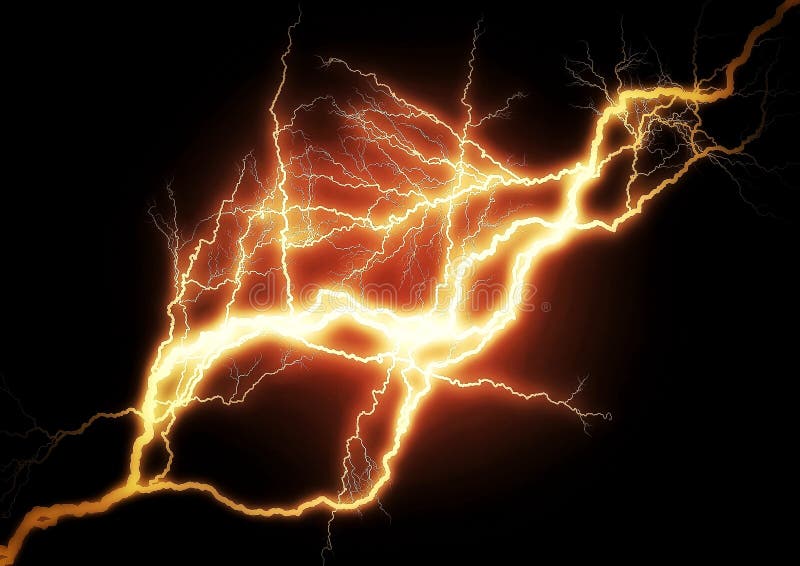 Orange Lightning in the Dark Stock Image - Image of storm, electrical ...