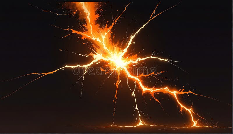 Orange Lightning Impact Effect on Plain Black Ai Generated Stock ...