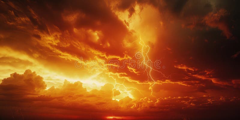 Orange Lightning Sky stock photo. Image of severe, atmosphere - 374289714