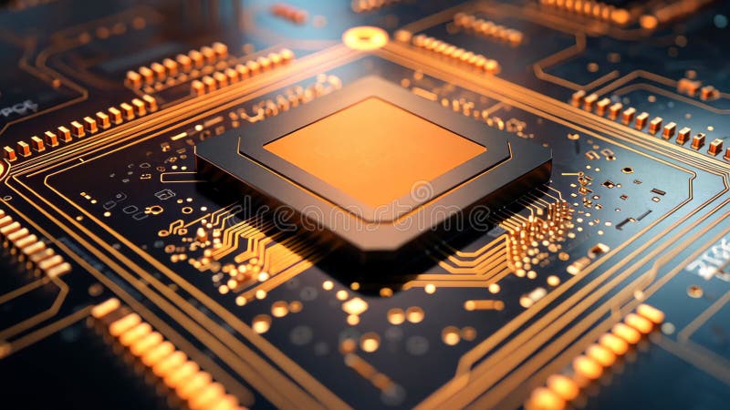 Microchip Concept Illuminated by Vibrant Orange Lights, Signifying ...