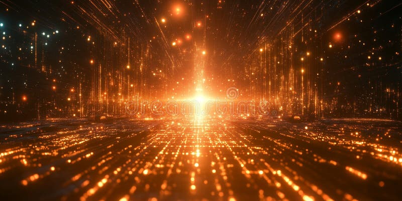 Orange Lights Streak through a Digital Space, Creating a Futuristic and ...