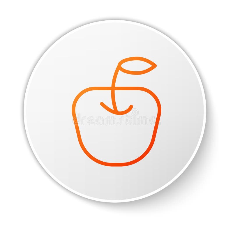 Orange Line Apple Icon Isolated on White Background. Fruit with Leaf ...