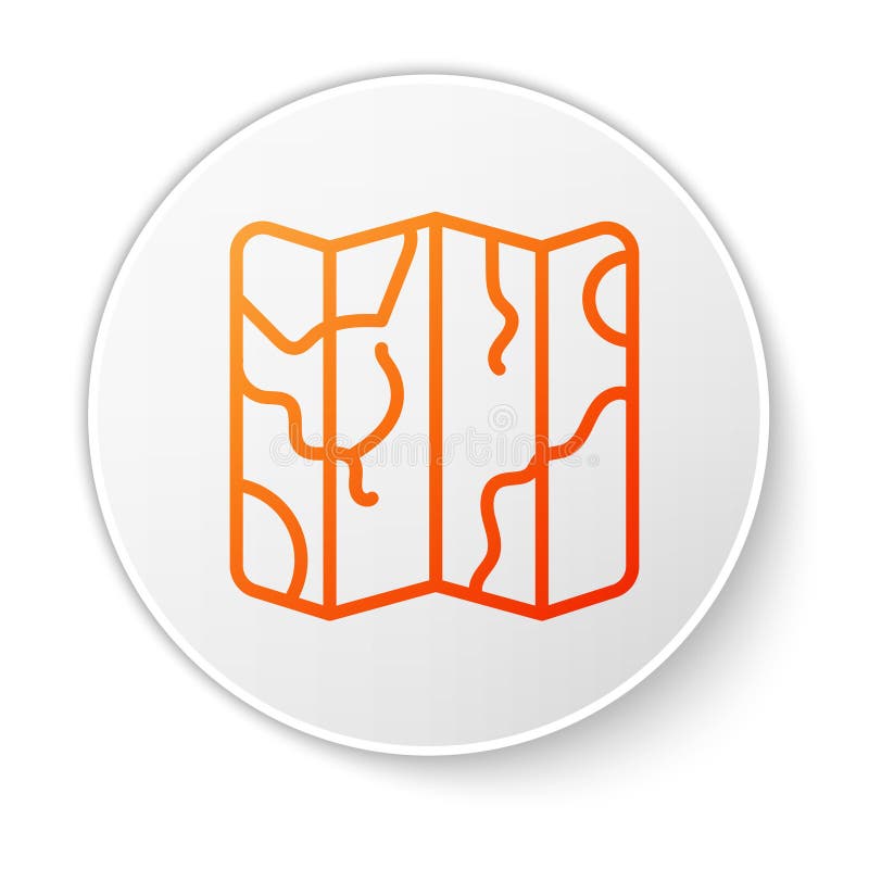 Orange Line Folded Map Icon Isolated on White Background. White Circle ...