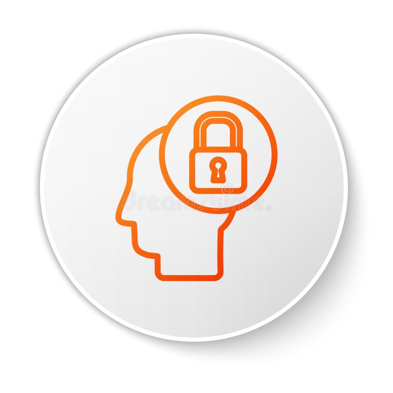 Orange Line Human Head with Lock Icon Isolated on White Background ...