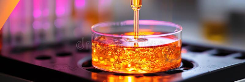 Orange Liquid Being Poured into a Beaker in a Lab Stock Illustration ...