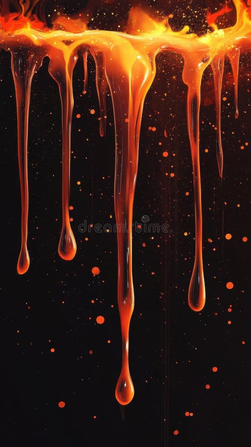 Orange Liquid Dripping Down on Black Background with Molten Lava Effect ...