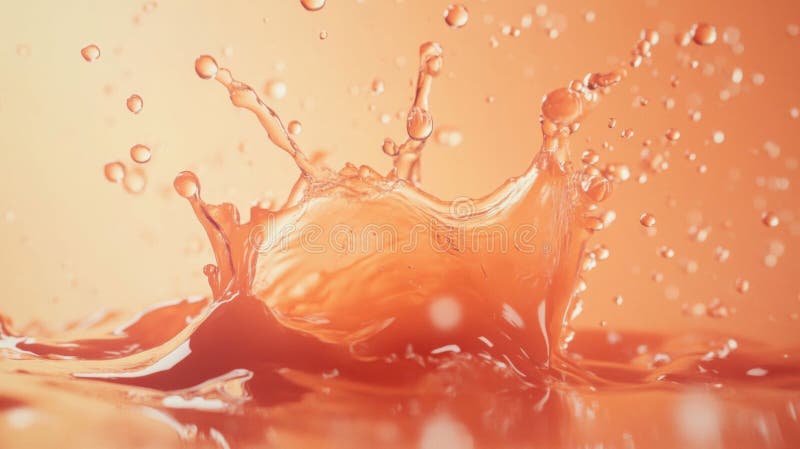 Orange Liquid Splash with Bubbles on Orange Background Stock ...